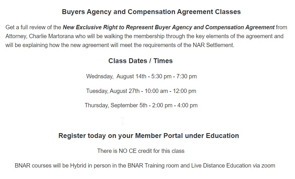 Buyer Agency and Compensation Agreement Classes - BNAR